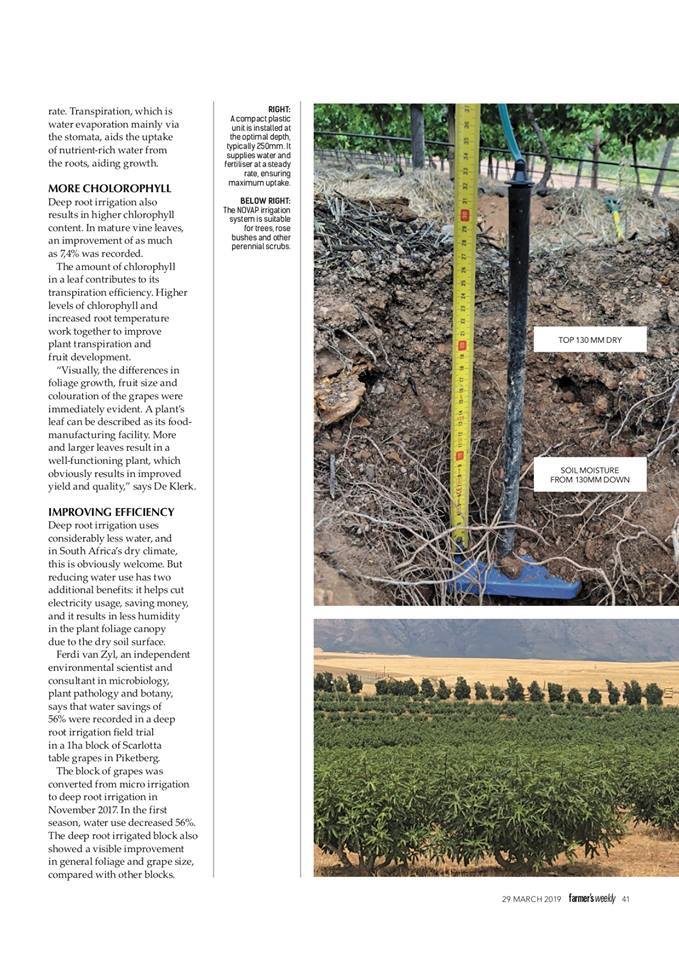 March 2019 - Farmers Weekly article - NOVAP - Deep Root Irrigation System